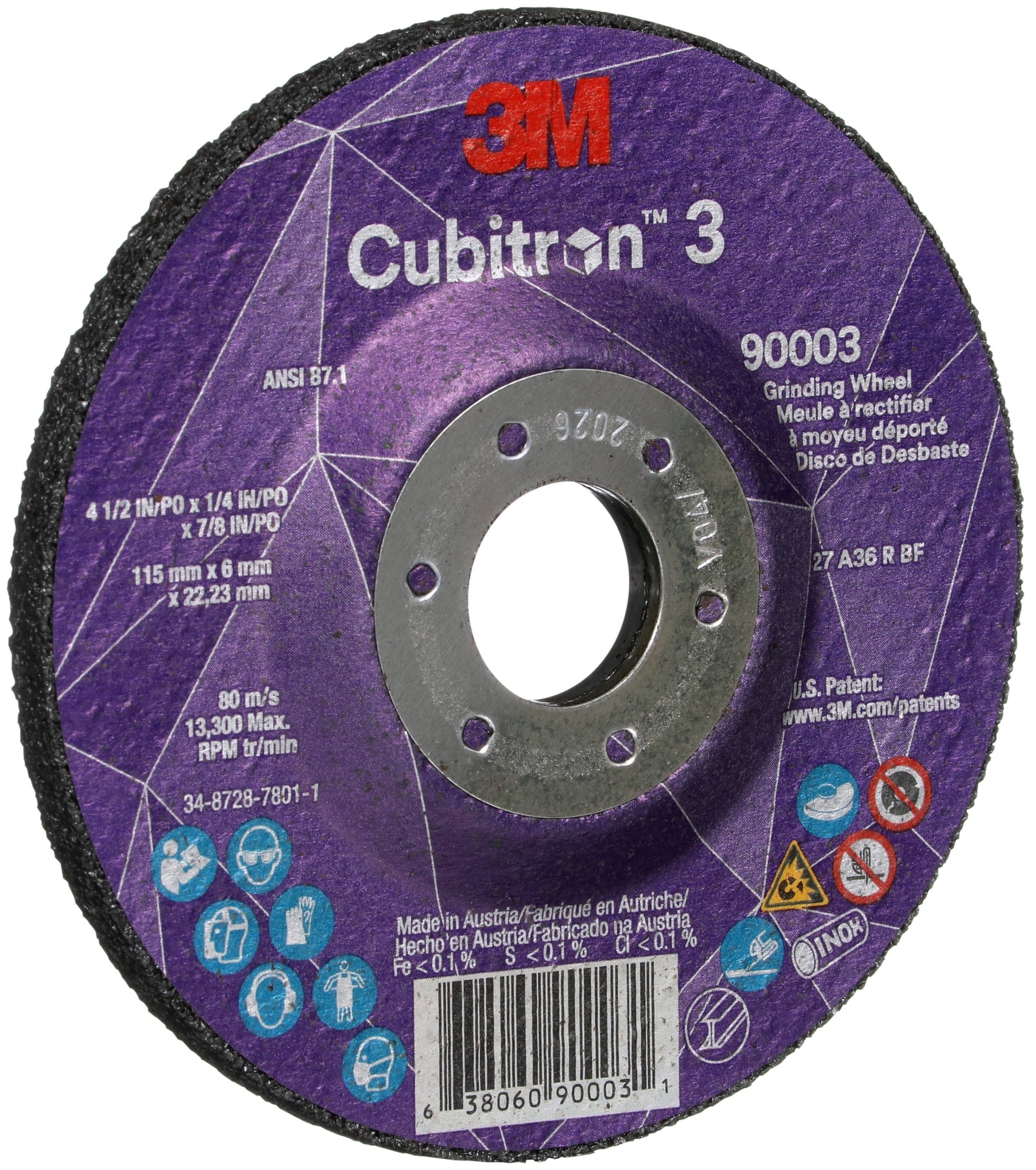 3M Cubitron 3 Depressed Center Grinding Wheel - 4 1/2" X 1/4" X 7/8" T