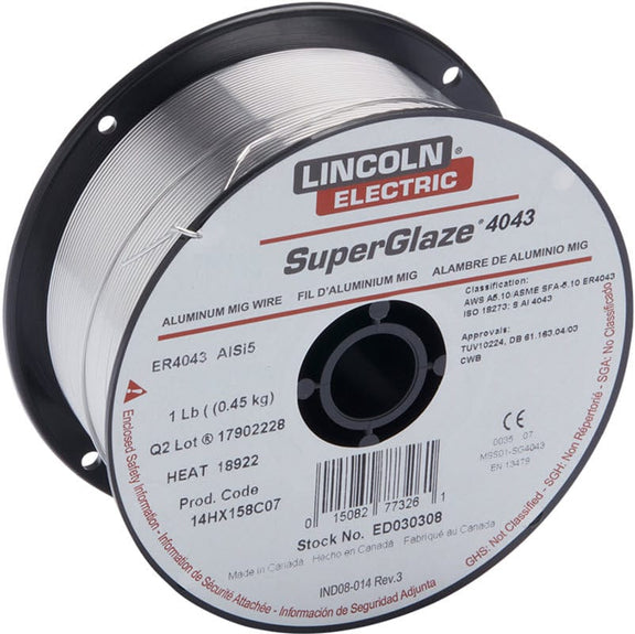 Lincoln SuperGlaze 4043 Aluminum MIG Welding Wire - 1 lb. Spool